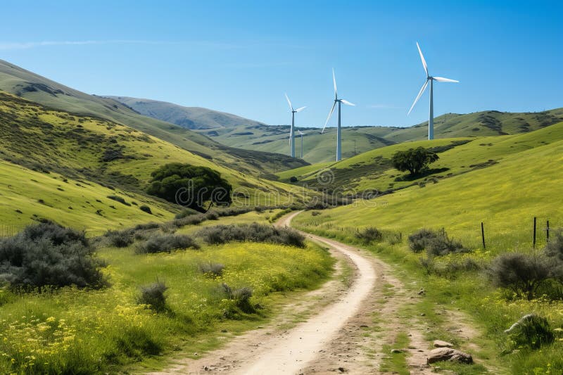 Tranquil Landscape with Wind Turbines Harnessing Wind Power for Clean ...