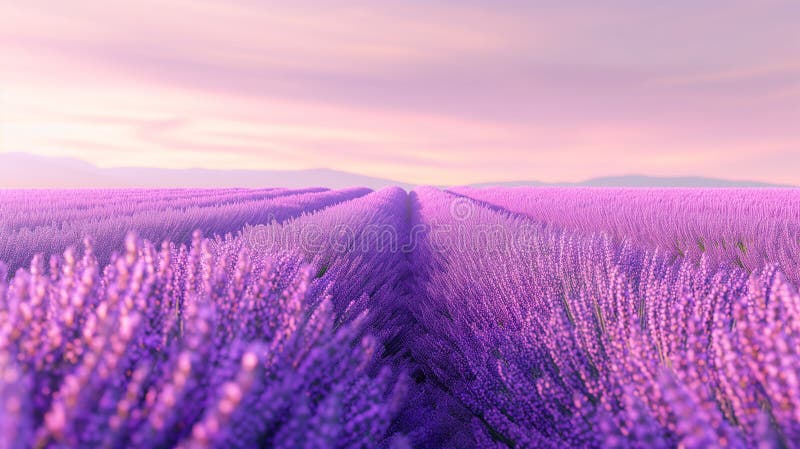 Tranquil Lavender Fields, Minimalist Stock Illustration - Illustration ...