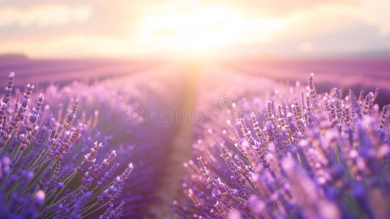 Tranquil Lavender Fields, Minimalist Stock Illustration - Illustration ...