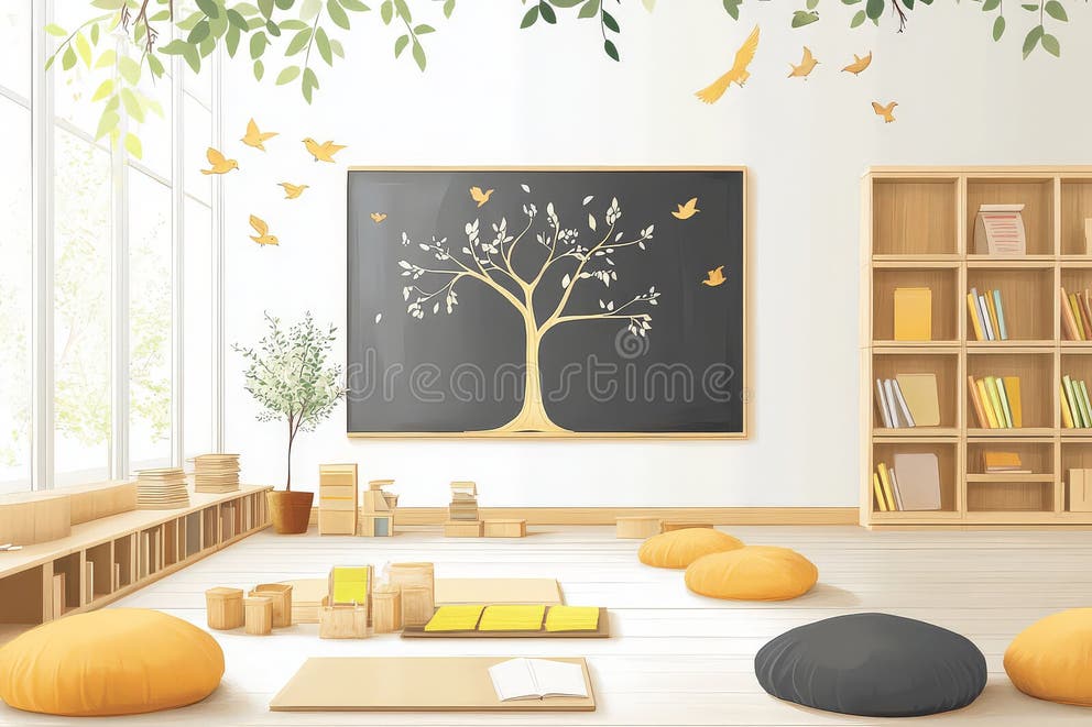 Serene Classroom with Cushions Stock Illustration - Illustration of ...