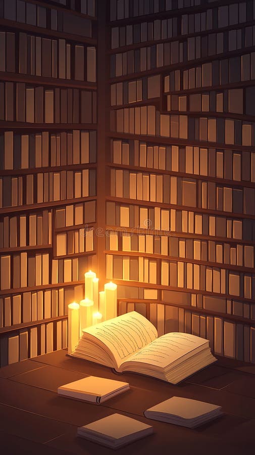 A Tranquil Library Corner with Glowing Floating Books Stock ...