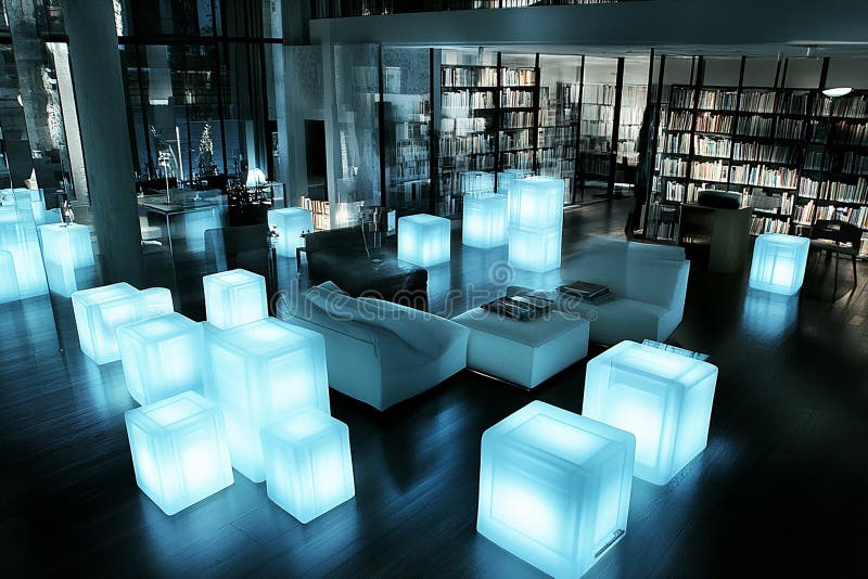 A Tranquil Library Corner with Glowing Floating Books Stock ...
