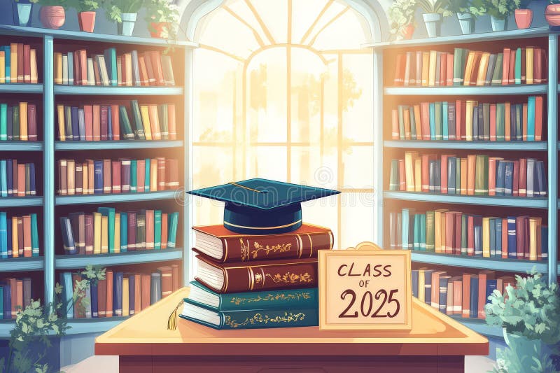 Tranquil Library Graduation Scene Stock Illustration - Illustration of ...
