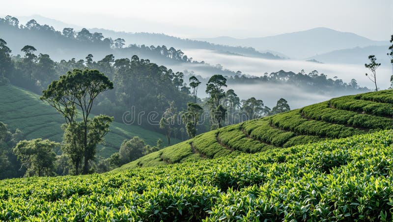 Tranquil Malaysian Tea Plantations at Sunrise with Misty Valley Views ...