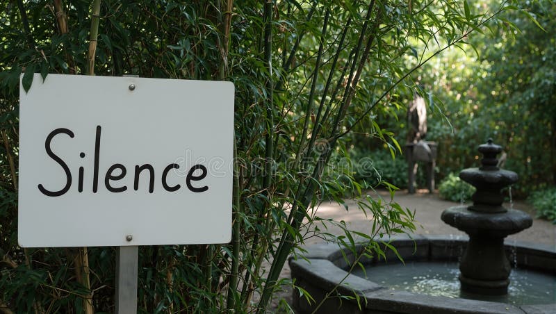 Tranquil Meditation Garden with Silence Sign among Bamboo Stock ...
