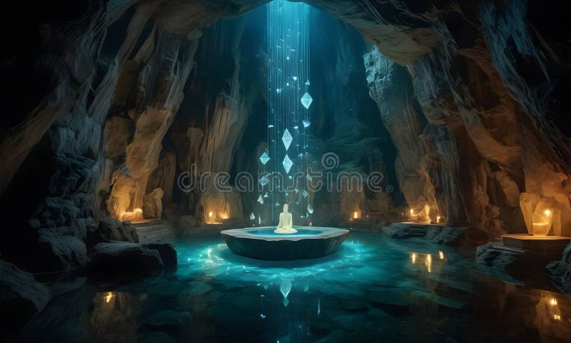 Tranquil Meditation and Practicing in Mystical Cave. Enchanted ...