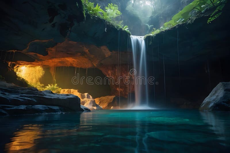 Tranquil, Mesmerizing and Hidden Waterfall in a Cave with Crystal Clear ...