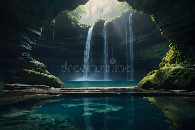 Tranquil, Mesmerizing and Hidden Waterfall in a Cave with Crystal Clear ...