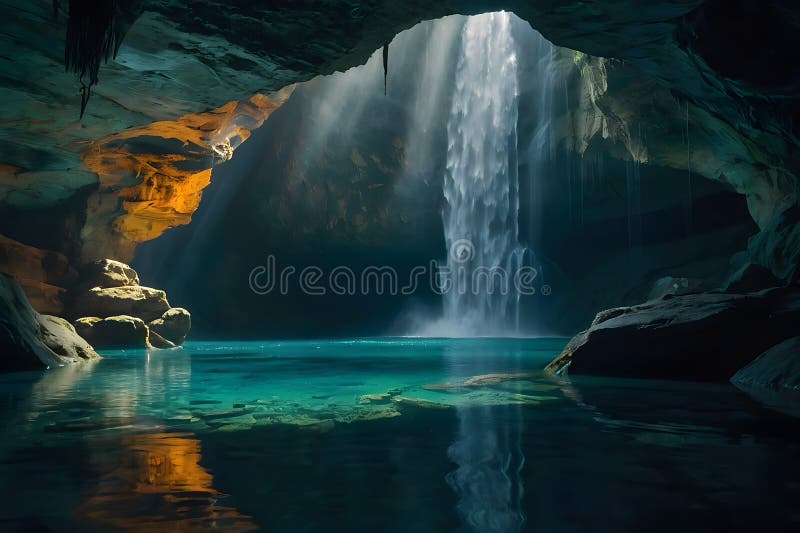 Tranquil, Mesmerizing and Hidden Waterfall in a Cave with Crystal Clear ...