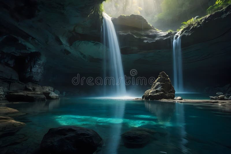 Tranquil, Mesmerizing and Hidden Waterfall in a Cave with Crystal Clear ...