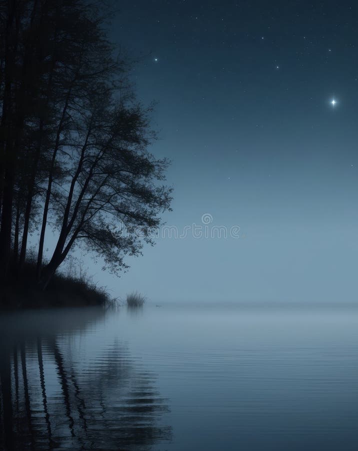Tranquil Midnight Reflection Over a Lake with Colors Stock Photo ...