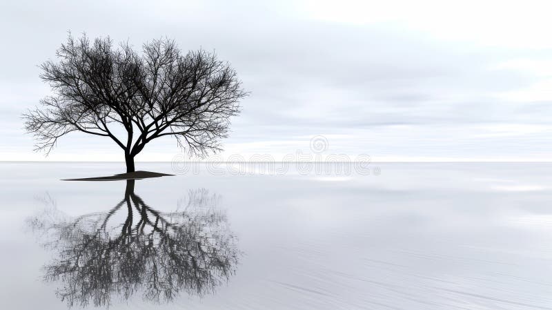 Tranquil Minimalism Lone Tree, Serene Reflection, Nature Backdrop, Ai ...