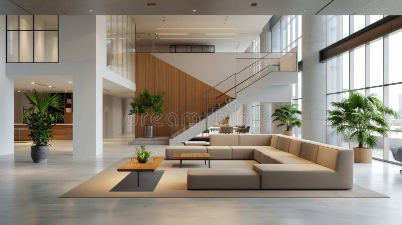 Tranquil Minimalism in a Modern Office Setting with Neutral Tones and ...