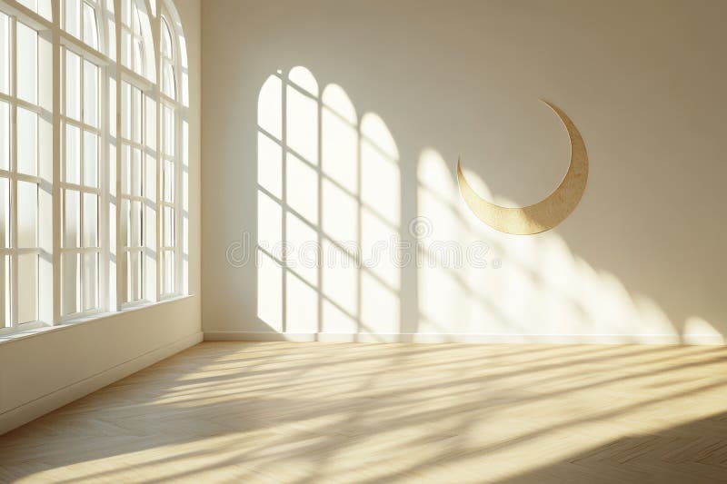 Tranquil Minimalist Interior Featuring Gentle Sunlight and Crescent ...
