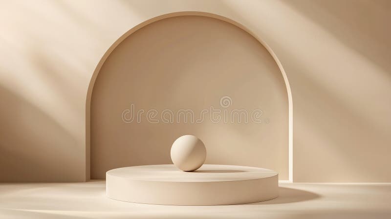 Minimalist Design Featuring a Beige Sphere on a Circular Pedestal in a ...