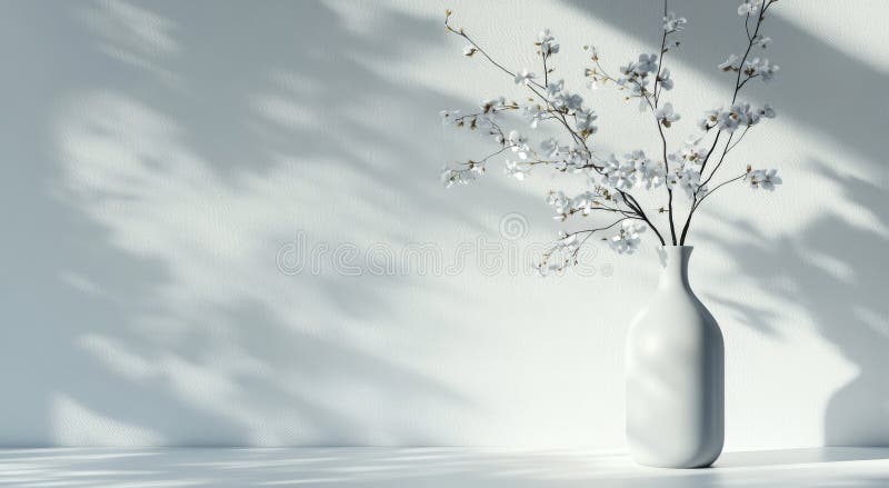 A Tranquil Minimalist White Room Design with a Basic Flower Arrangement ...