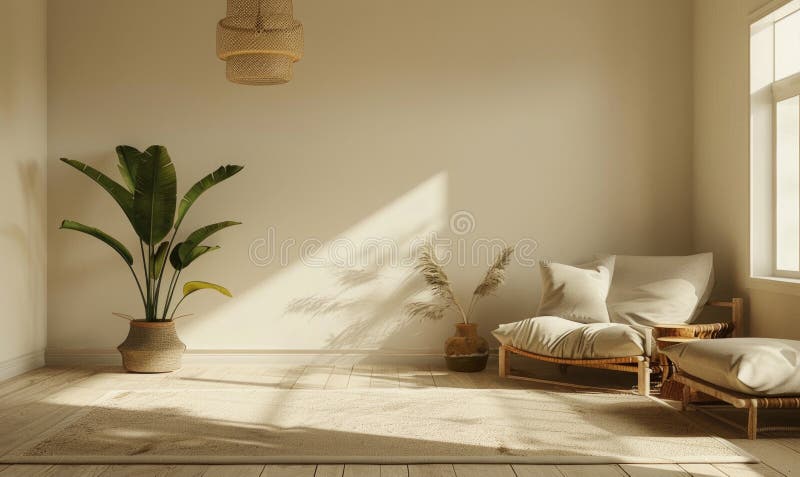 A Tranquil Minimalistic Modern Interior Room with Soft Beige Walls ...