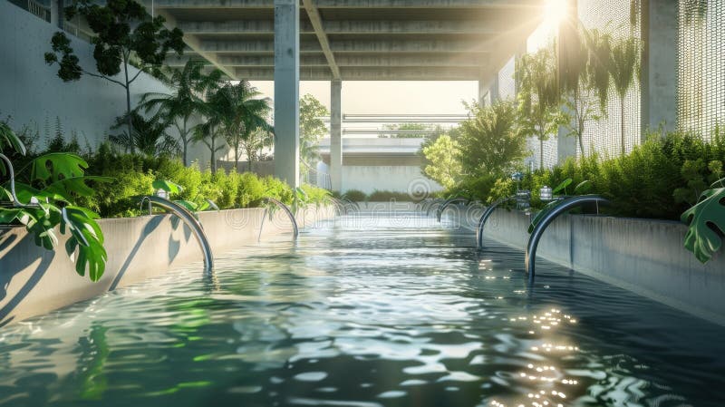 Tranquil Modern Indoor Garden with Reflective Pool and Natural Light ...