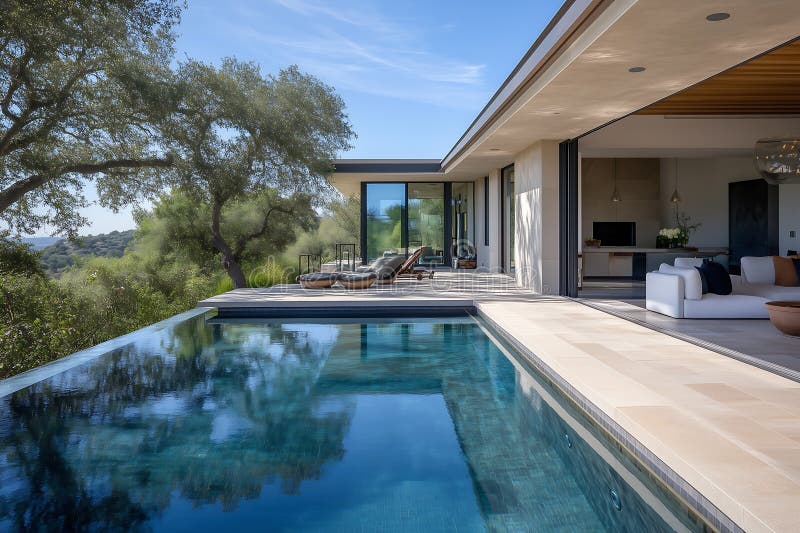 Tranquil Modern Retreat with Infinity Pool and Nature Views Stock ...