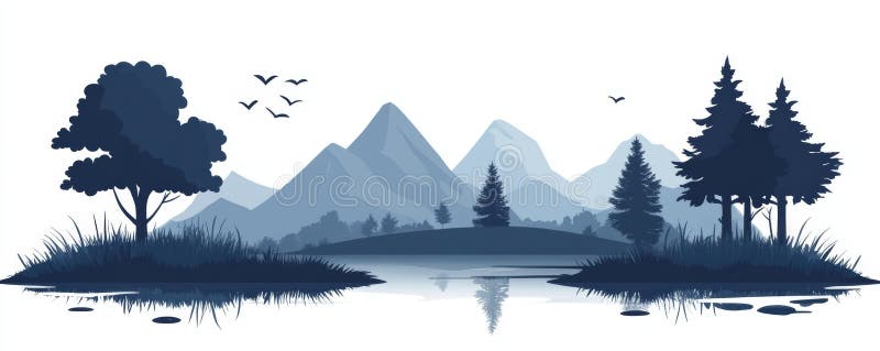 Tranquil Monochrome Scene Featuring a Tree and Mountain Range Stock ...