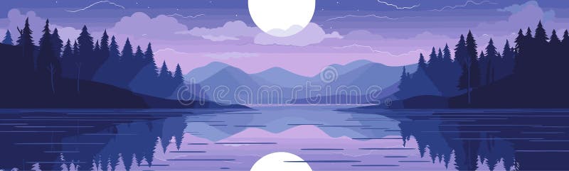 Tranquil Moonlit Lake Vector Simple 3d Smooth Cut Isolated Illustration ...