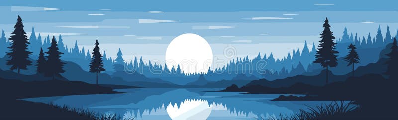 Tranquil Moonlit Lake Vector Simple 3d Smooth Cut Isolated Illustration ...