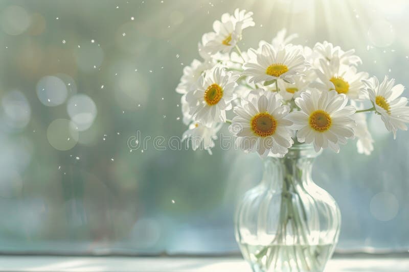 Tranquil Morning Light with Fresh Daisy Arrangement on Window Sill ...