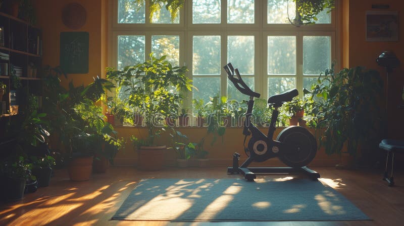 A Tranquil Morning Workout Space Surrounded by Lush Greenery and Sunlit ...