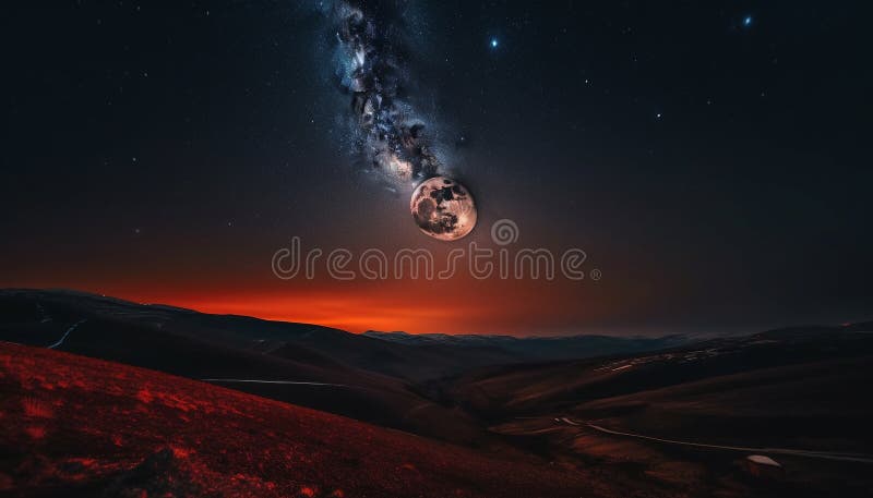 Tranquil Mountain Landscape Illuminated by Moonlight and Star Trail ...