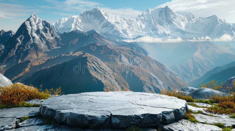 A Tranquil Mountain Landscape Under a Clear Blue Sky, Featuring a ...
