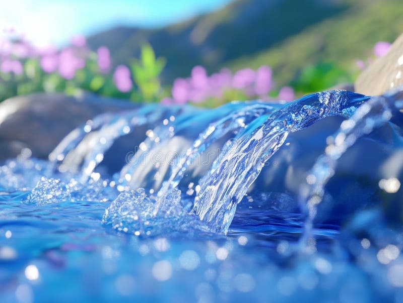 A Tranquil Mountain Stream Meanders Over Even Rocks, Creating a ...