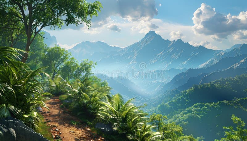 Tranquil Mountain Summit with Scenic Lush Greenery, Clear Sky, and ...