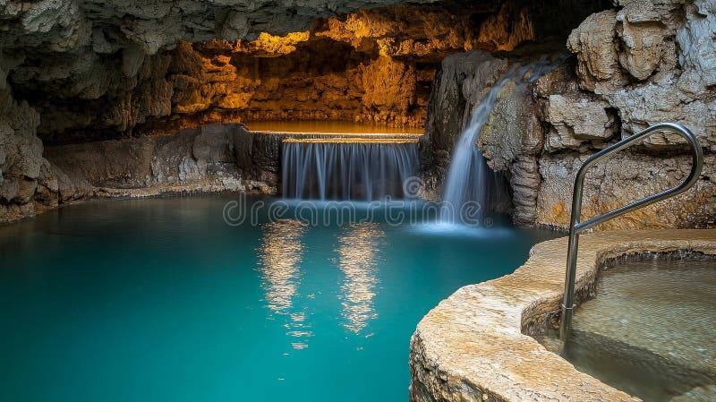 Waterfall Cascading Natural Pool Inside Cave Stock Photos - Free ...