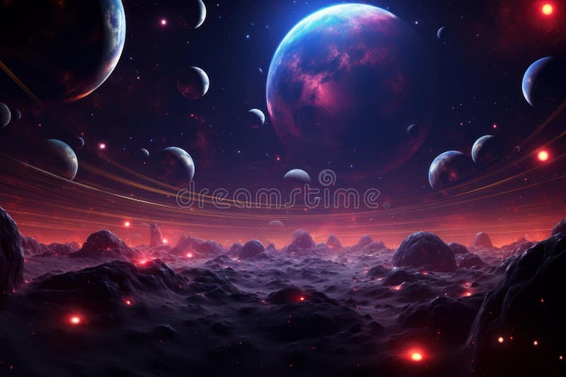 Tranquil Neon Moon Planet Lake. Generate Ai Stock Image - Image of ...
