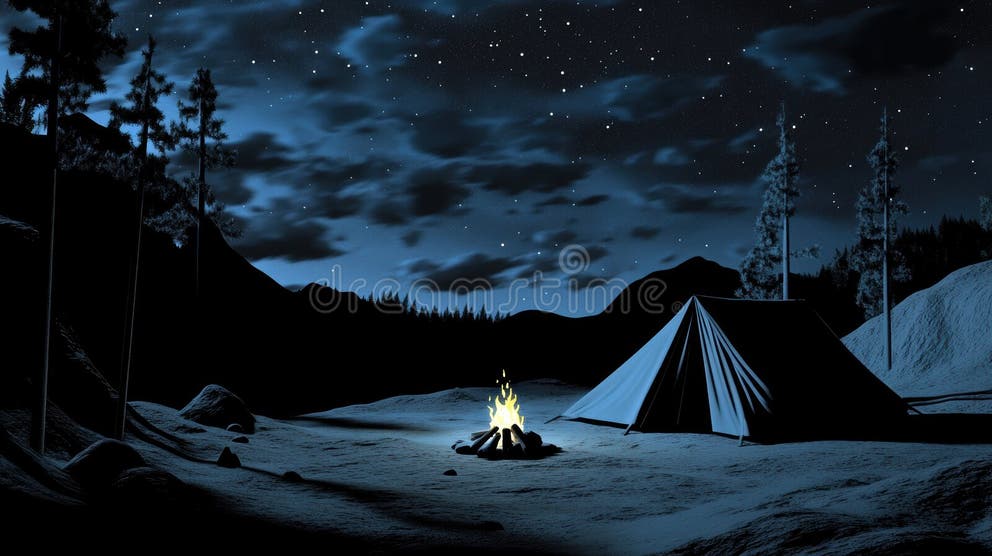 Tranquil Night Camping Scene Under a Starry Sky in the Wilderness Stock ...