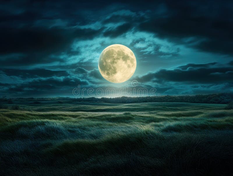 Tranquil Night Sky with Full Moon Casting Soft Light on Serene ...