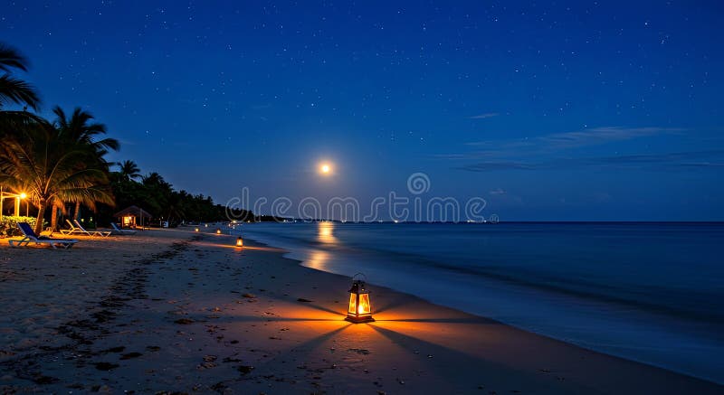 Tranquil Nighttime Beach Soft Moonlight Reflecting Calm Waves Glowing ...