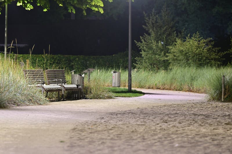 Tranquil Nighttime Park Scene Benches Stock Photos - Free & Royalty ...