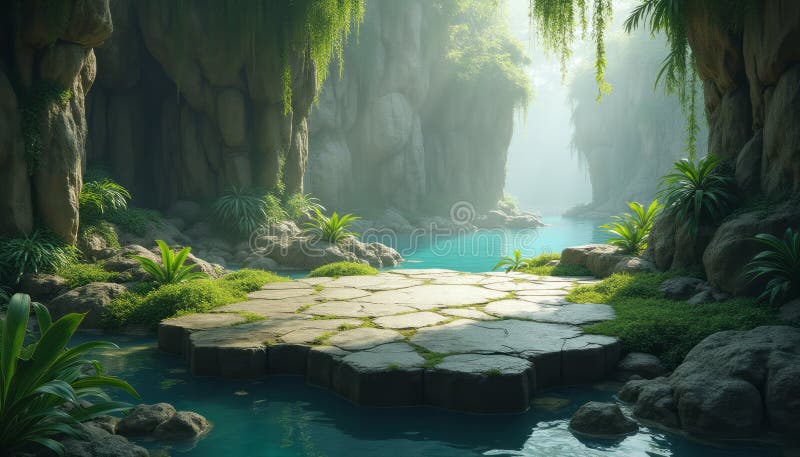 Tranquil Oasis with Lush Greenery and Serene Waters Stock Image - Image ...