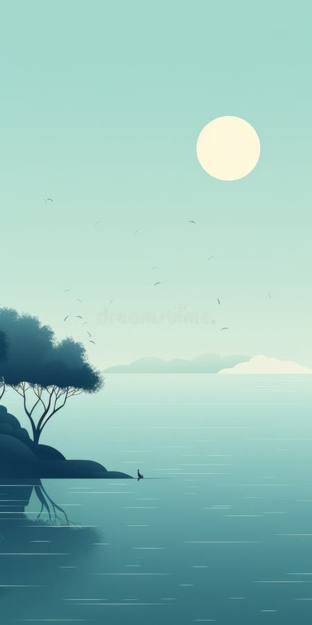 Tranquil Ocean and Mangroves Minimalistic Mobile Wallpaper Stock ...