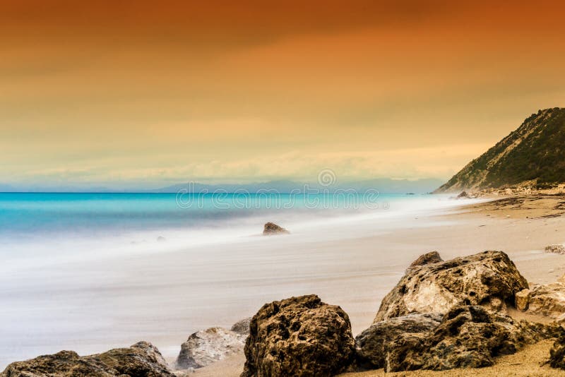 Tranquil Ocean Scene, Golden Hour Long Exposure Shot Stock Photo ...