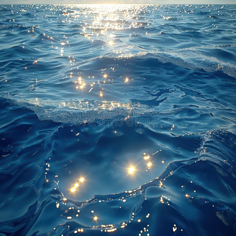 Tranquil Ocean Scene, Possibly at Sunrise or Sunset with Rippled Water ...