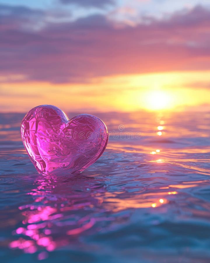 The Tranquil Ocean Water Reflects a Heart-shaped Sunrise. Stock Photo ...