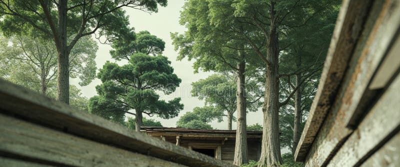 Tranquil Outdoor Scene with Green Trees and Wooden Structure Stock ...