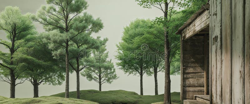 Tranquil Outdoor Scene with Green Trees and Wooden Structure. Stock ...
