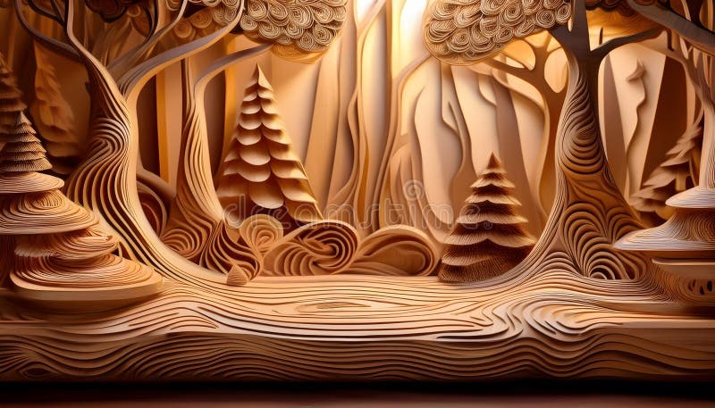 Tranquil Paper Forest Scene with Intricate Tree and Landscape Details ...