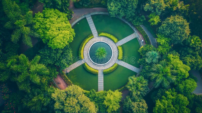 Serene Green Park Circular Garden Pathways Lush Landscape Stock Photos ...