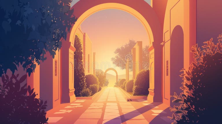 Tranquil Path through Doors To Historical Eras Stock Illustration ...