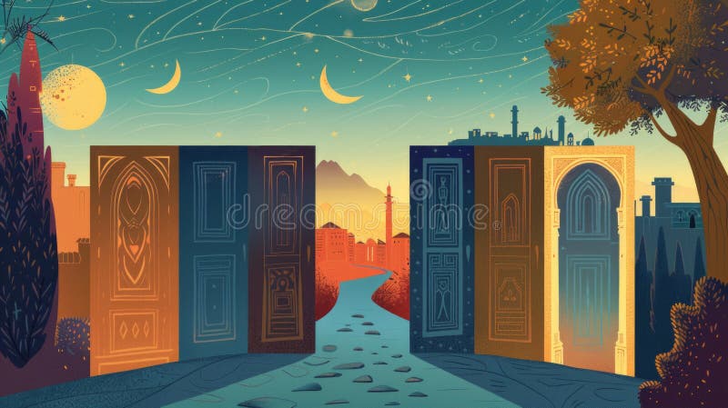 Tranquil Path through Doors To Historical Eras Stock Photo - Image of ...