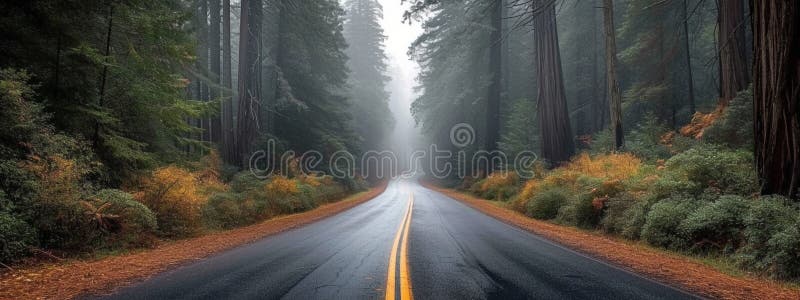 Tranquil Path Scenic Road Winding through Redwood National Forest Stock ...